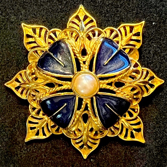Monet | Jewelry | Signed Monet Blue Enamel Brooch | Poshmark